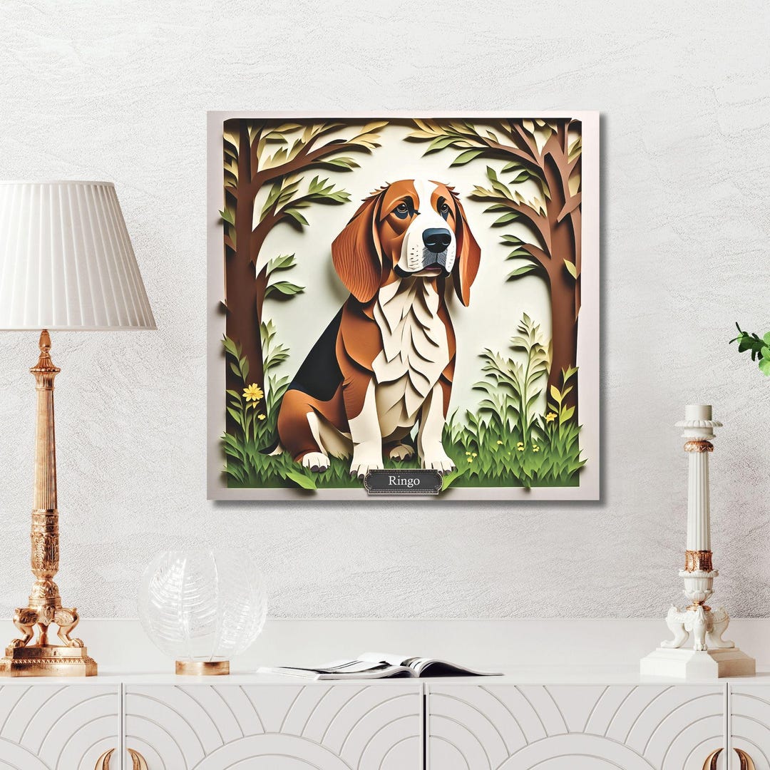 Personalized Basset Hound Canvas: Faux Paper Cut Pet Portrait - Etsy
