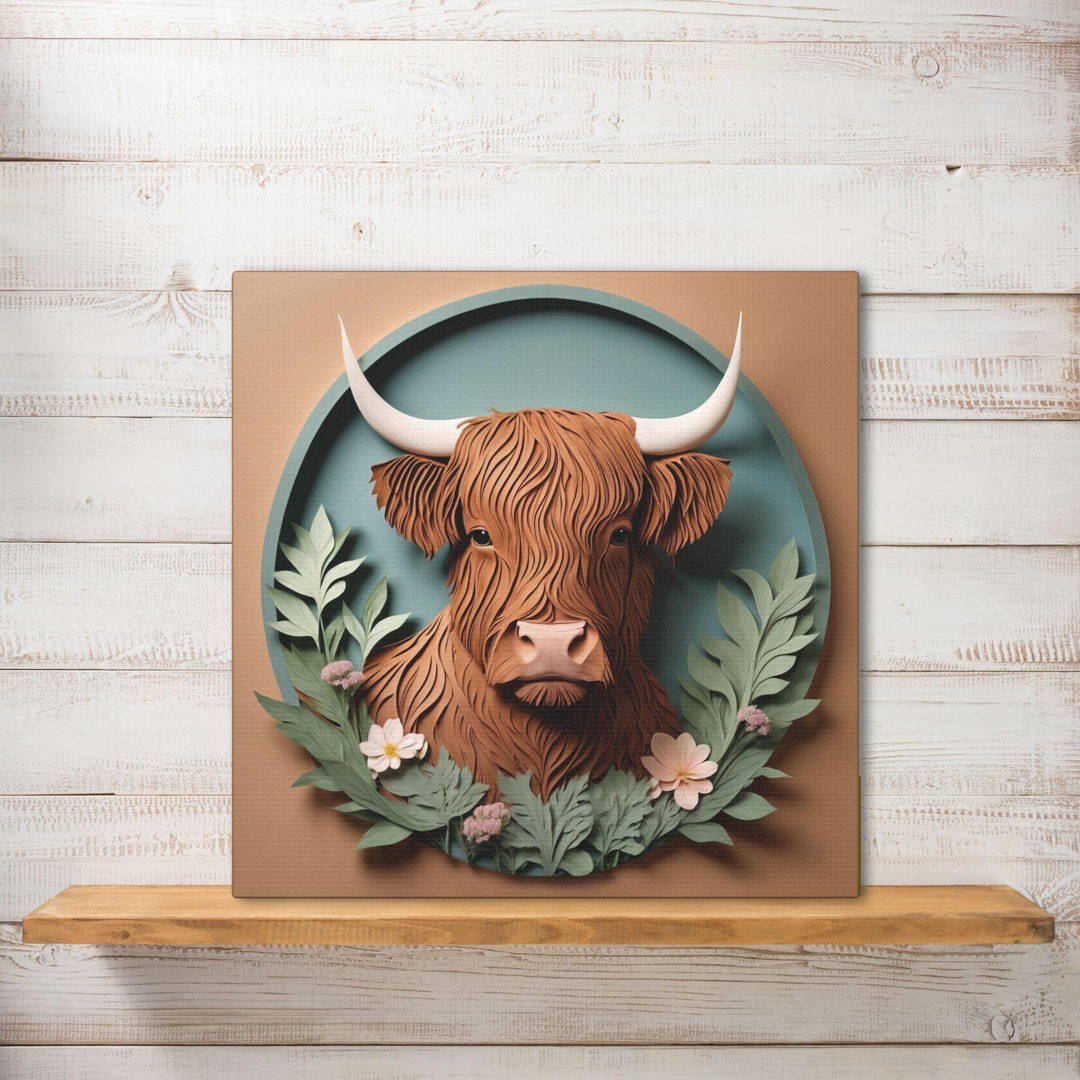 Highland Cow Wall Art - 3D Illusion Style Decor, Highland Cow With ...