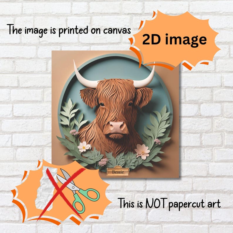 Highland Cow Wall Art - 3D Illusion Style Decor, Highland Cow With ...