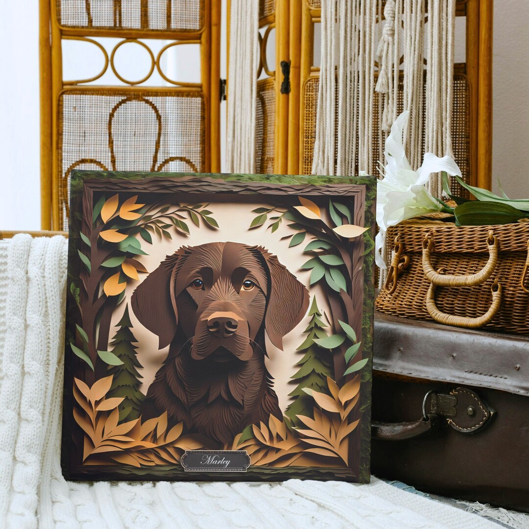 Chocolate Labrador Retriever Papercut Imitation Art Canvas With Name ...