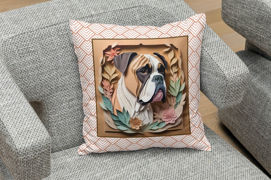 Boxer Boho Square Pillow, Papercut Imitation Design, Boxer Owner ...