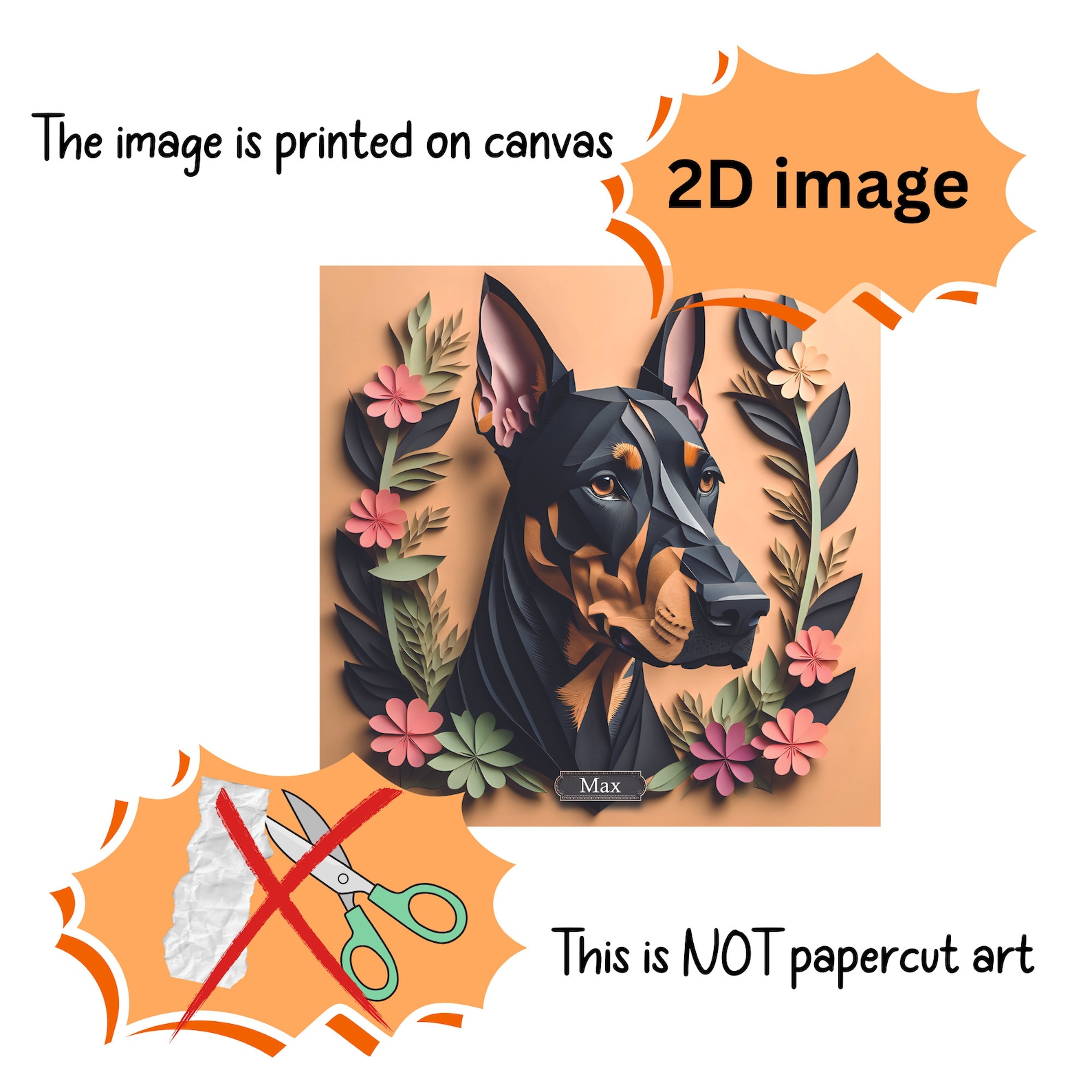 Doberman Portrait on Sandy Background With Name Personalization in ...