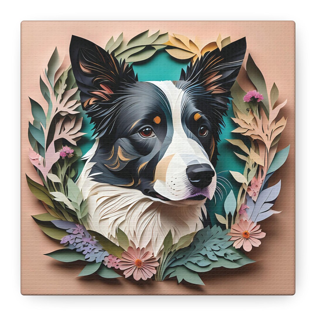 Personalized Border Collie Wall Art Faux Papercut 3D Illusion Canvas ...