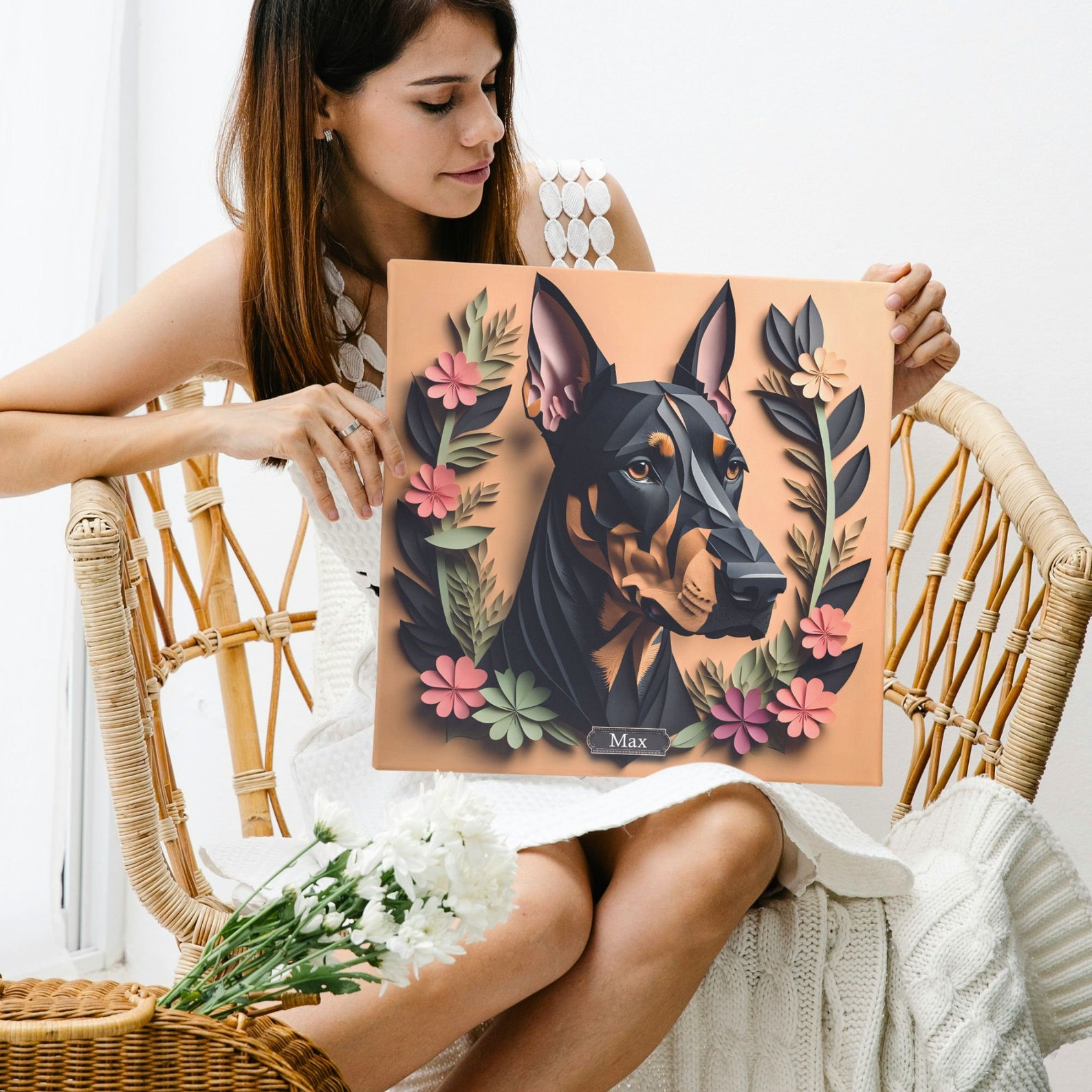 Doberman Portrait on Sandy Background With Name Personalization in ...