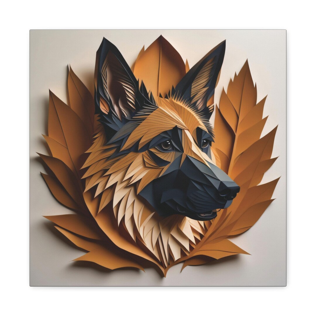 German Shepherd Portrait, Papercut Imitation Dog Lover Wall Art, Dog ...