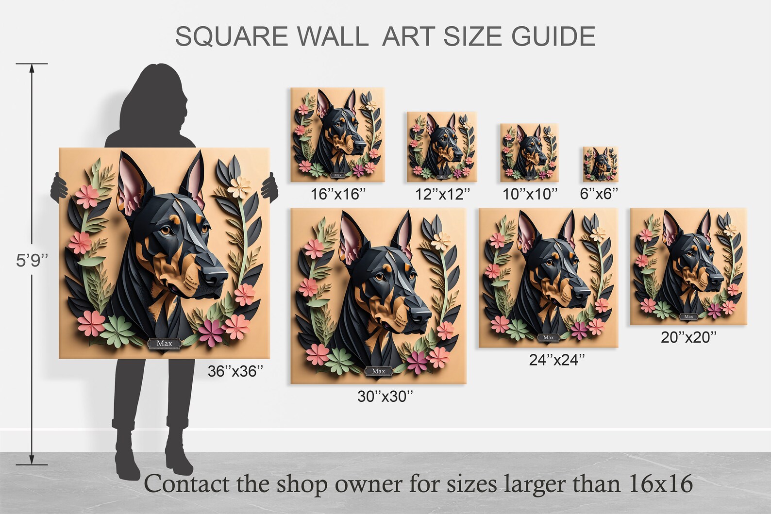 Doberman Portrait on Sandy Background With Name Personalization in ...
