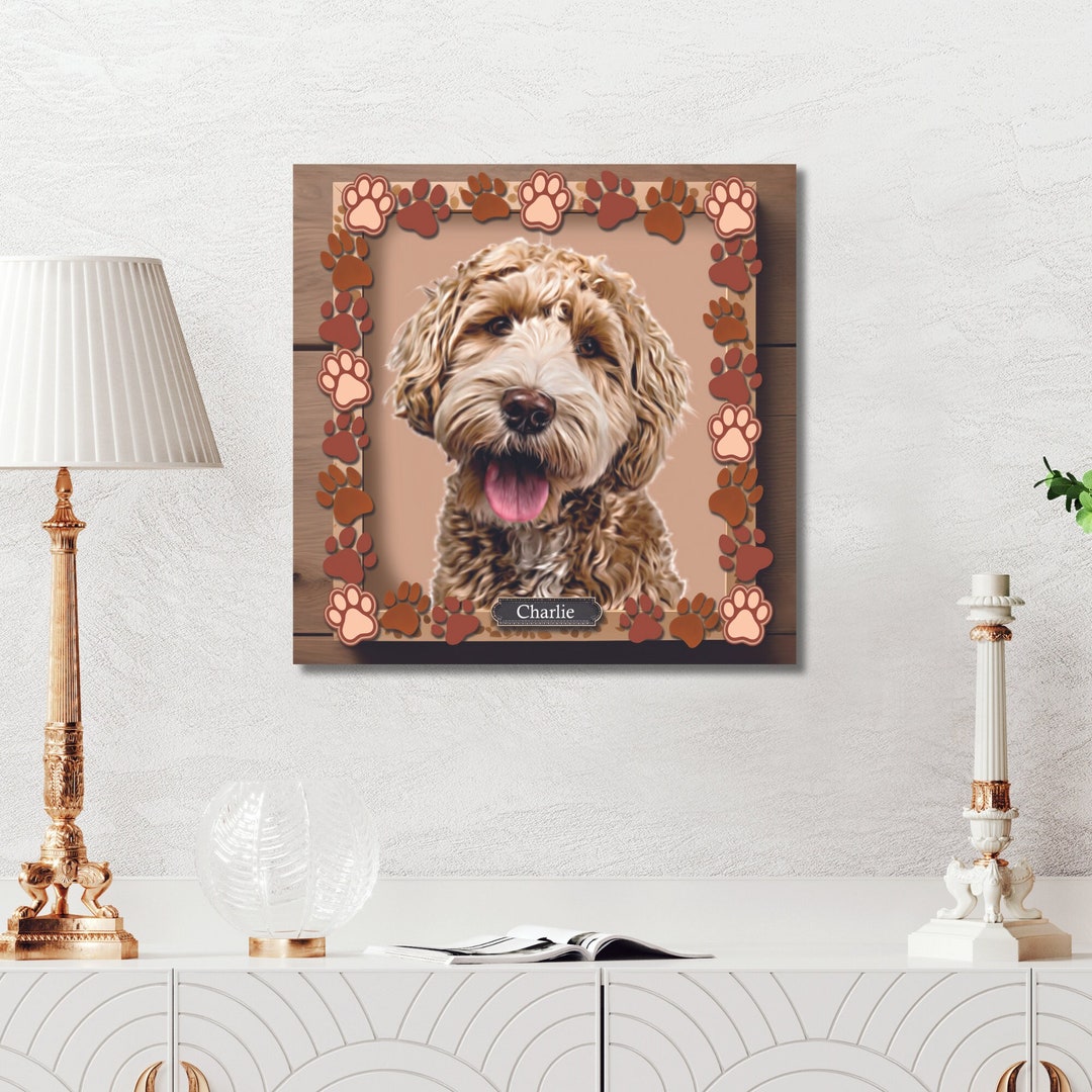 Custom Dog Portrait in a Dog Paw Frame Name Personalization, Custom Dog ...