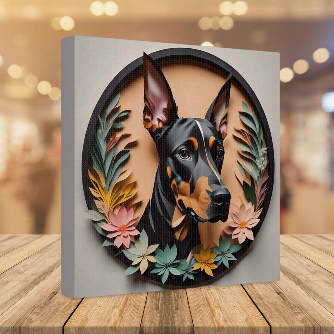 Doberman Portrait in a Circular Black Faux Frame Dobie Wall Art in ...