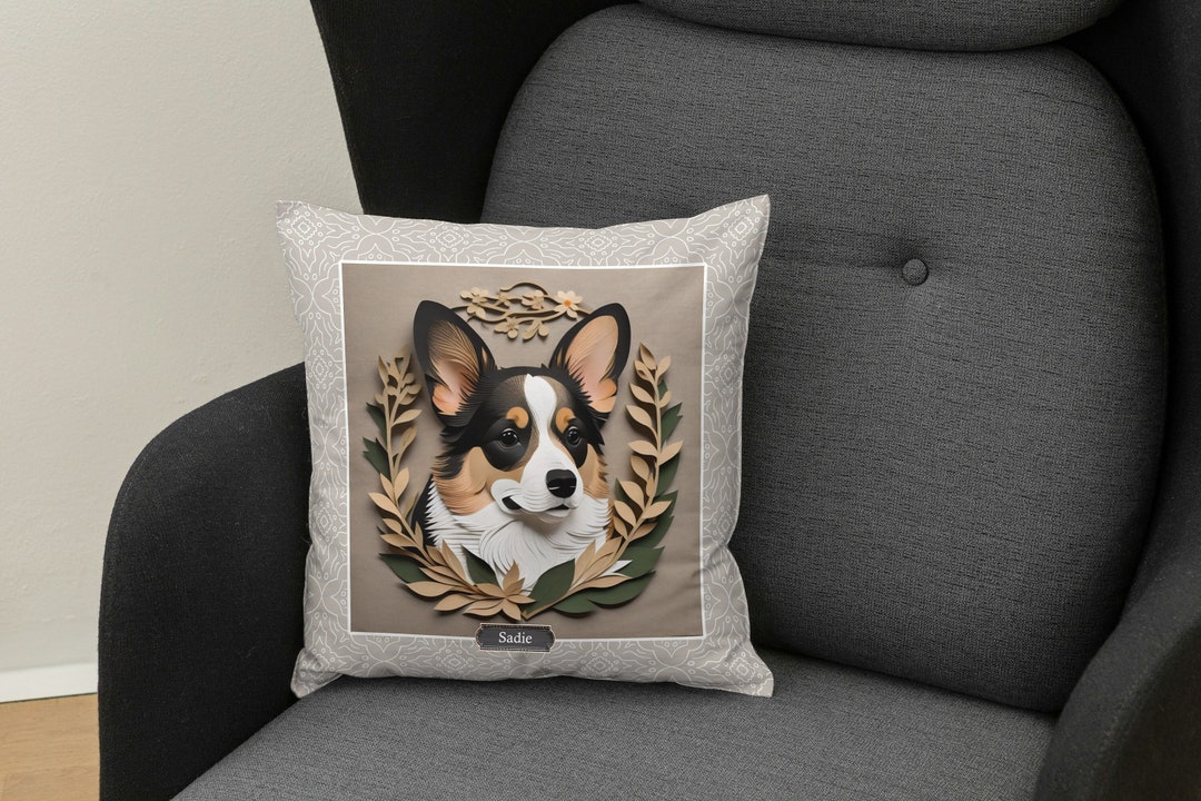 Tri-color Corgi Pillow in Neutral Colors, Dog Lover Gift Pillow, Corgi ...