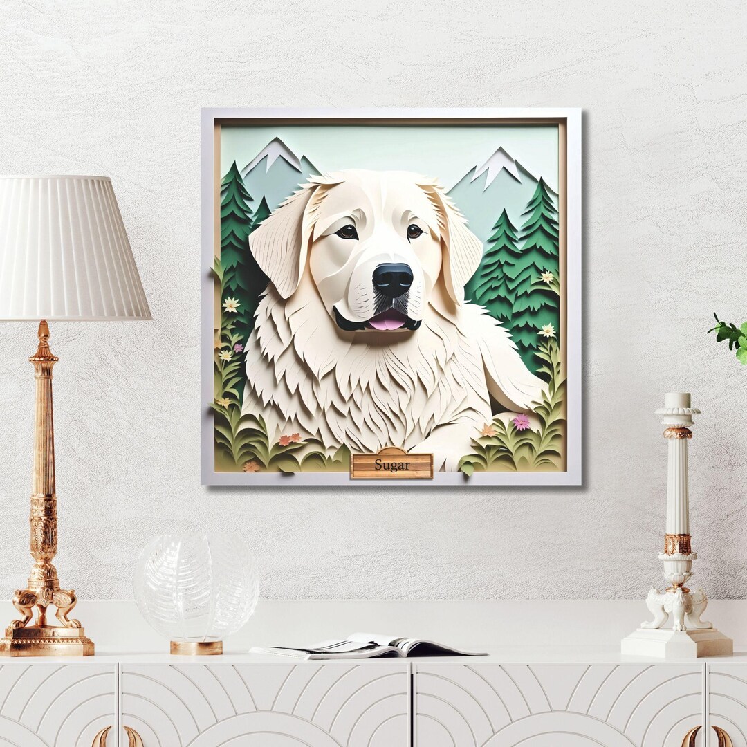 Great Pyrenees Illusion 3D Personalized Dog Wall Art, Pyrenees Home ...