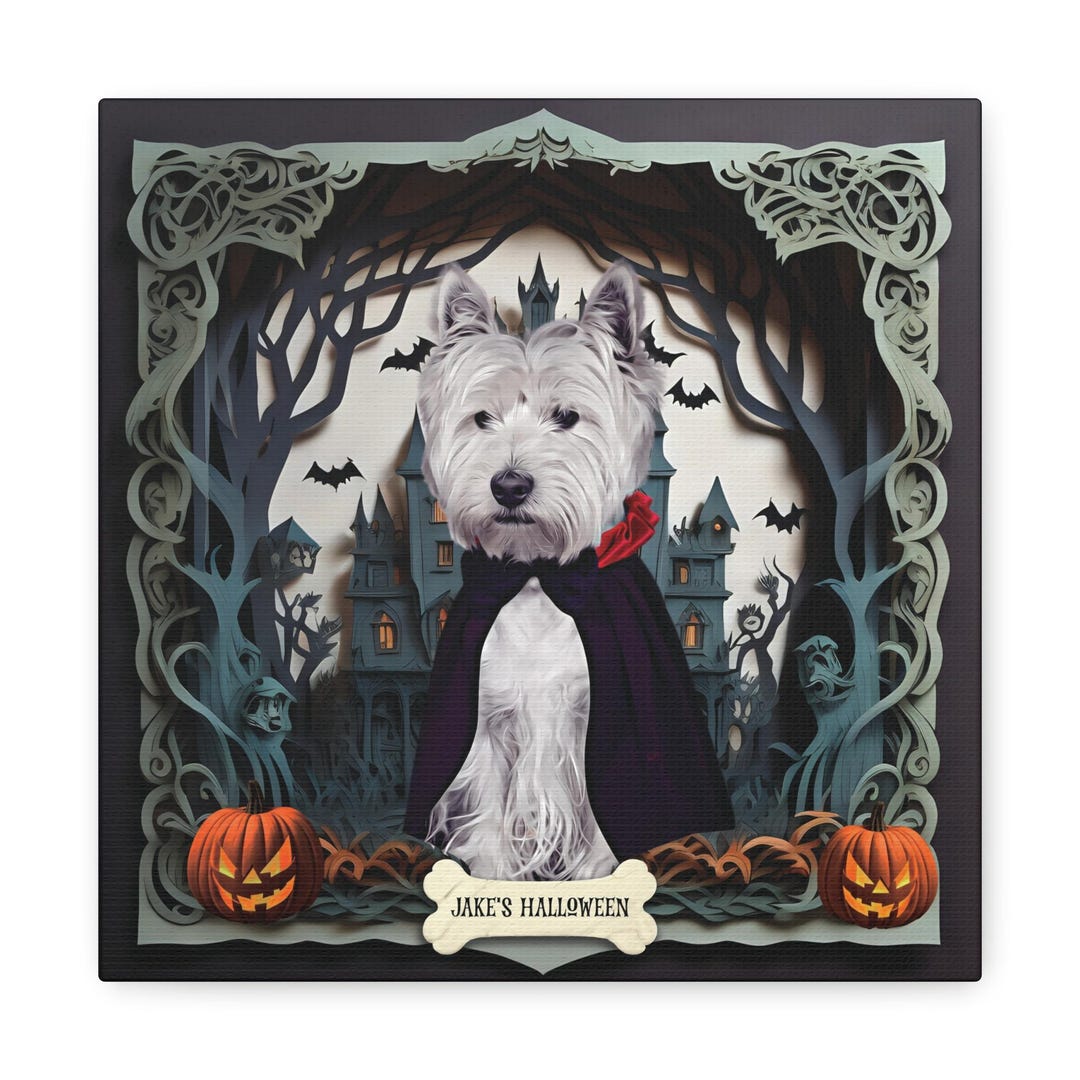 Custom Halloween Pet Portrait on Canvas, Personalized Halloween Cat and ...