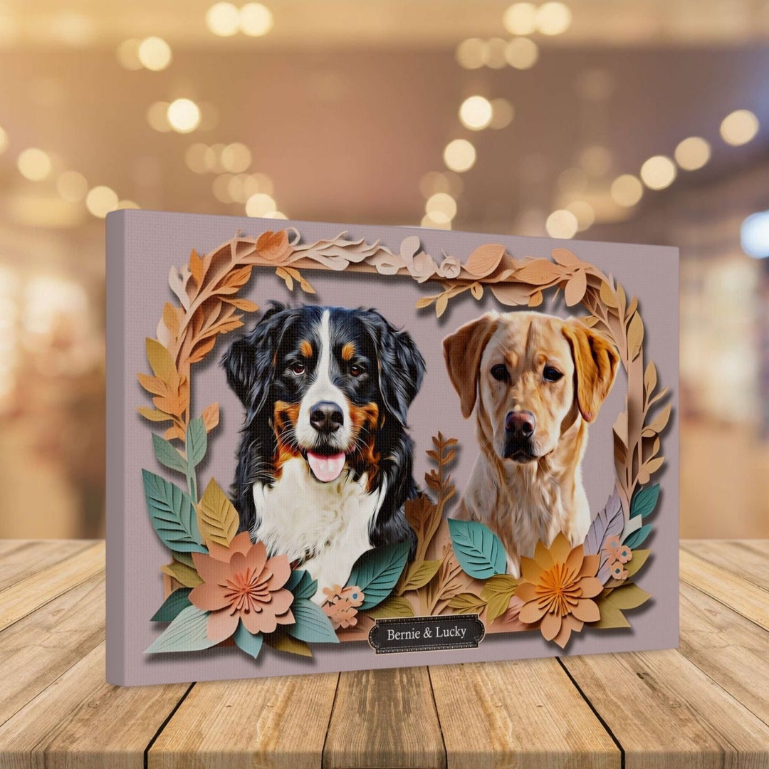 Two Pets Custom Pet Portrait 2 Dogs Portrait in Papercut Imitation ...