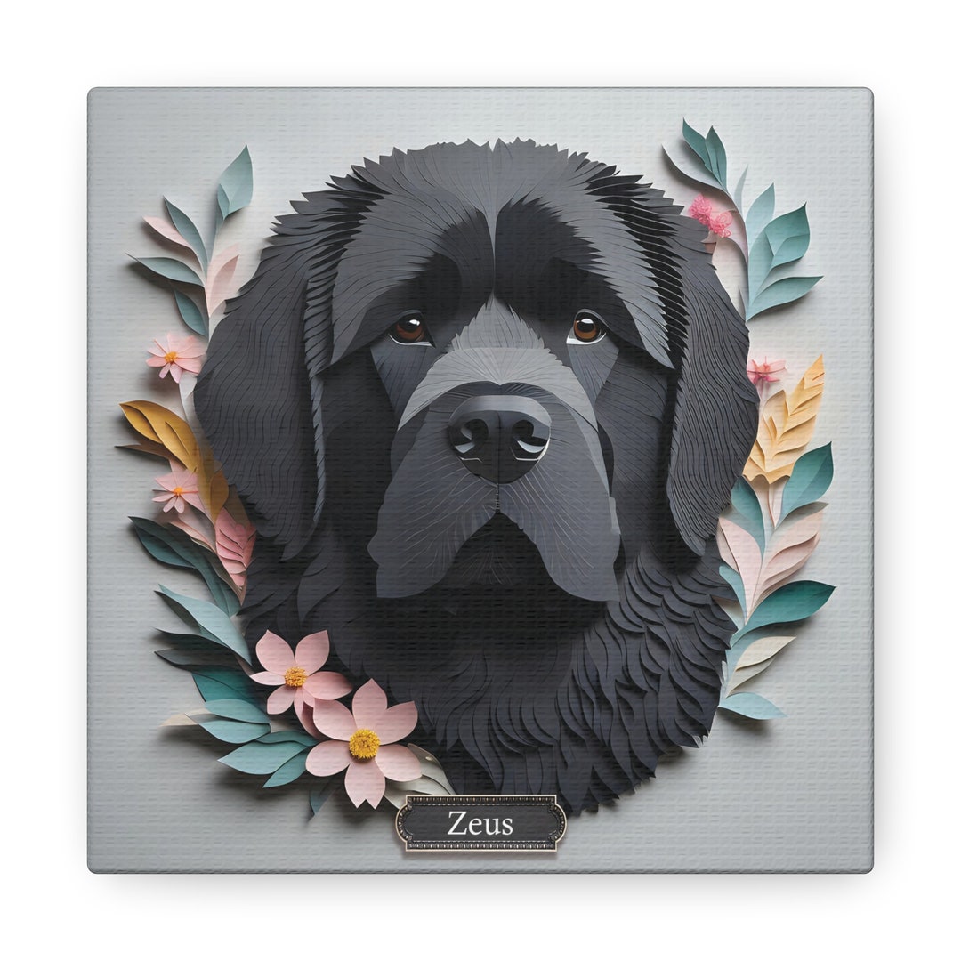Newfoundland Dog Portrait Canvas Print in Papercut Imitation Style ...
