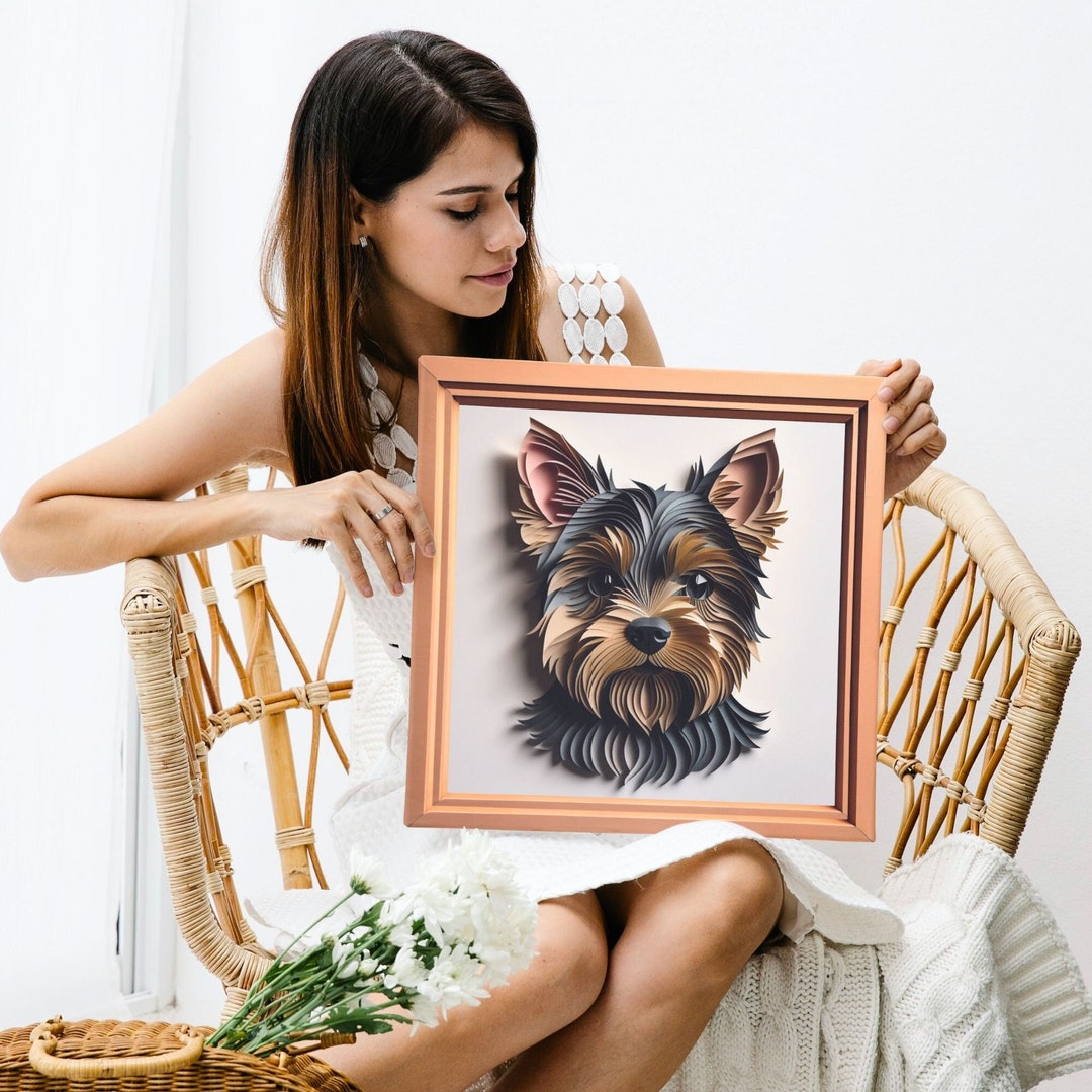 Yorkshire Terrier Portrait, Papercut Imitation Dog Lover Wall Art ...