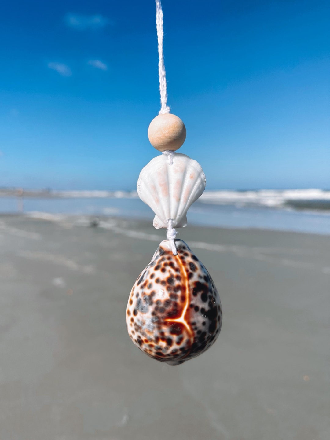 Tiger Cowrie Shell Car Diffuser: Boho Beach Hanging Mirror Charm - Etsy