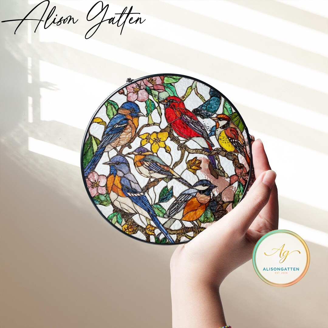 Colorful Birds Suncatcher Stained Glass Garden Suncatcher Window ...