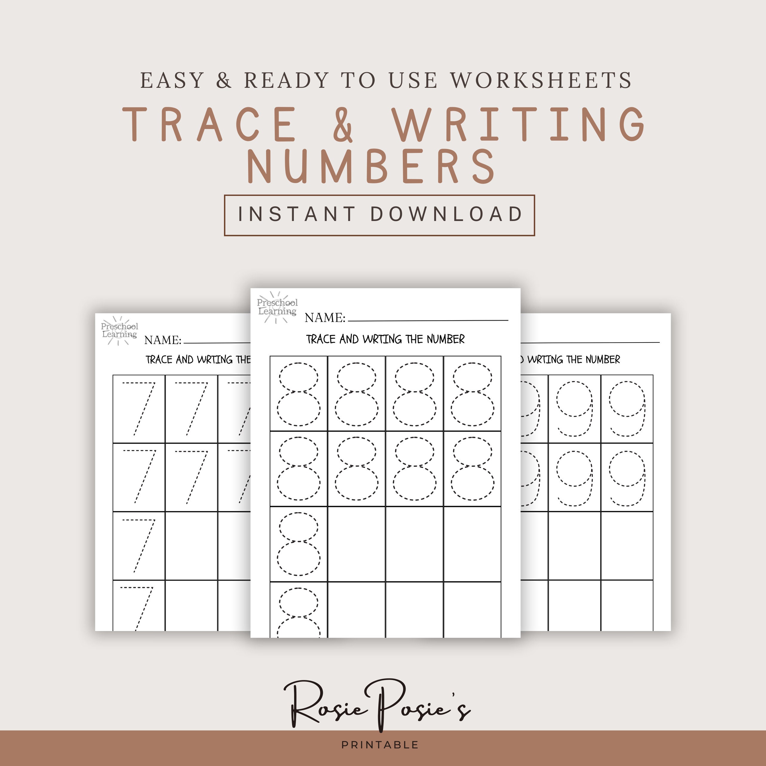 Number Tracing and Writing Worksheets, Numbers, Homeschool, Classroom ...
