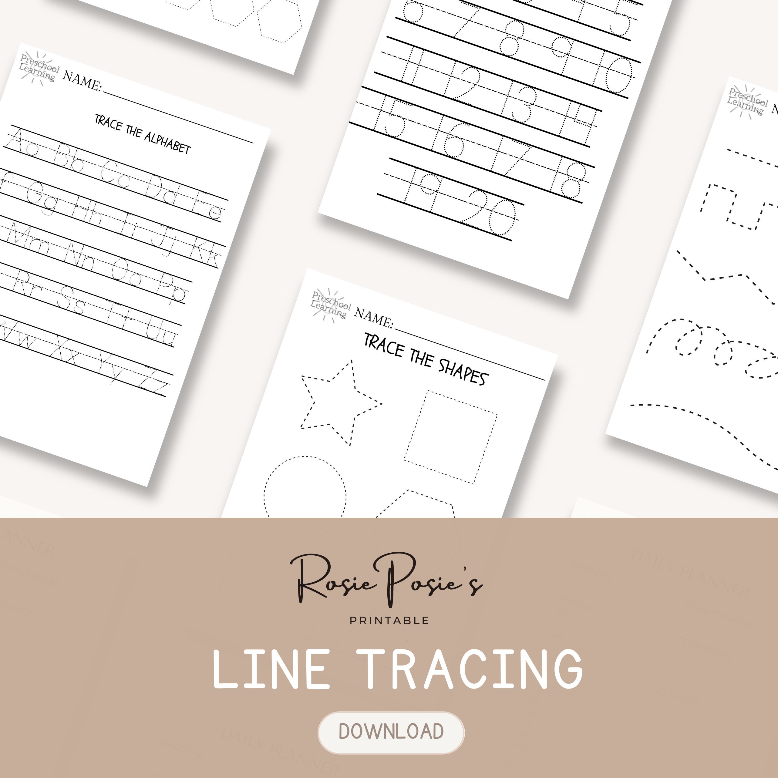 Line Tracing Worksheets, Alphabet, Numbers, Lines, Shapes, Homeschool ...