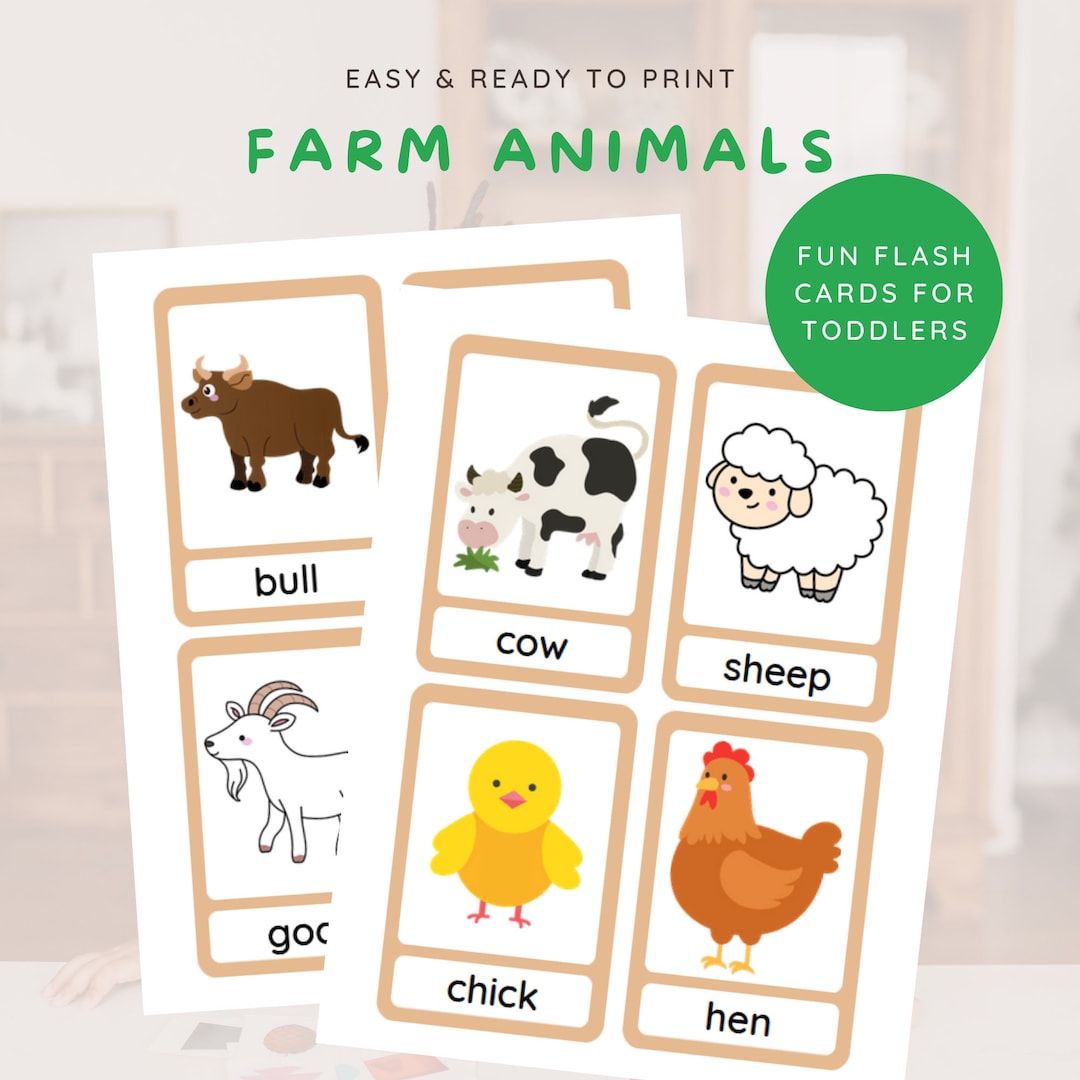 Farm Animals, Engaging Flashcards for Toodlers - Etsy