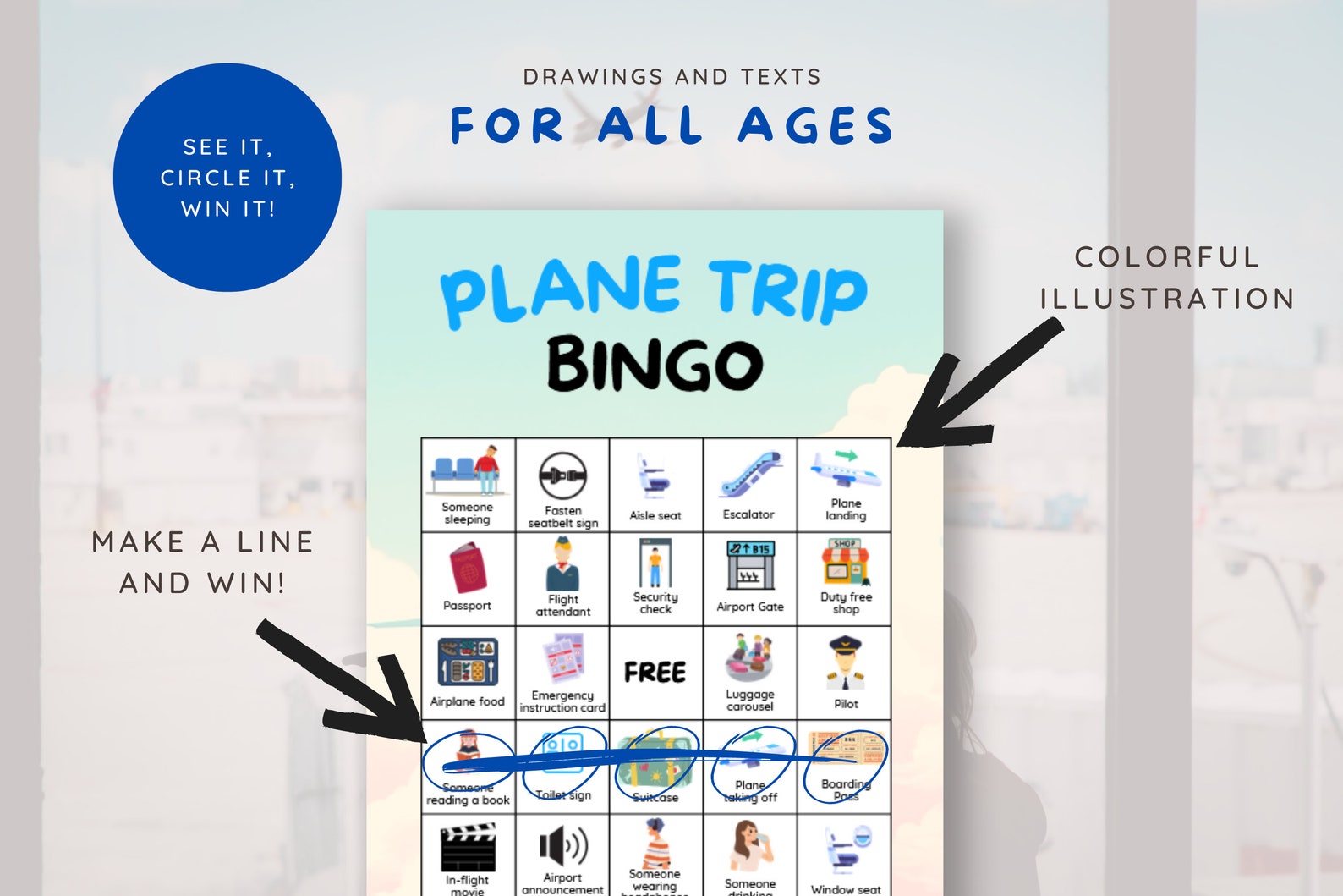 Airplane Bingo Cards: Kids Travel Game (set of 10) (digital Download ...