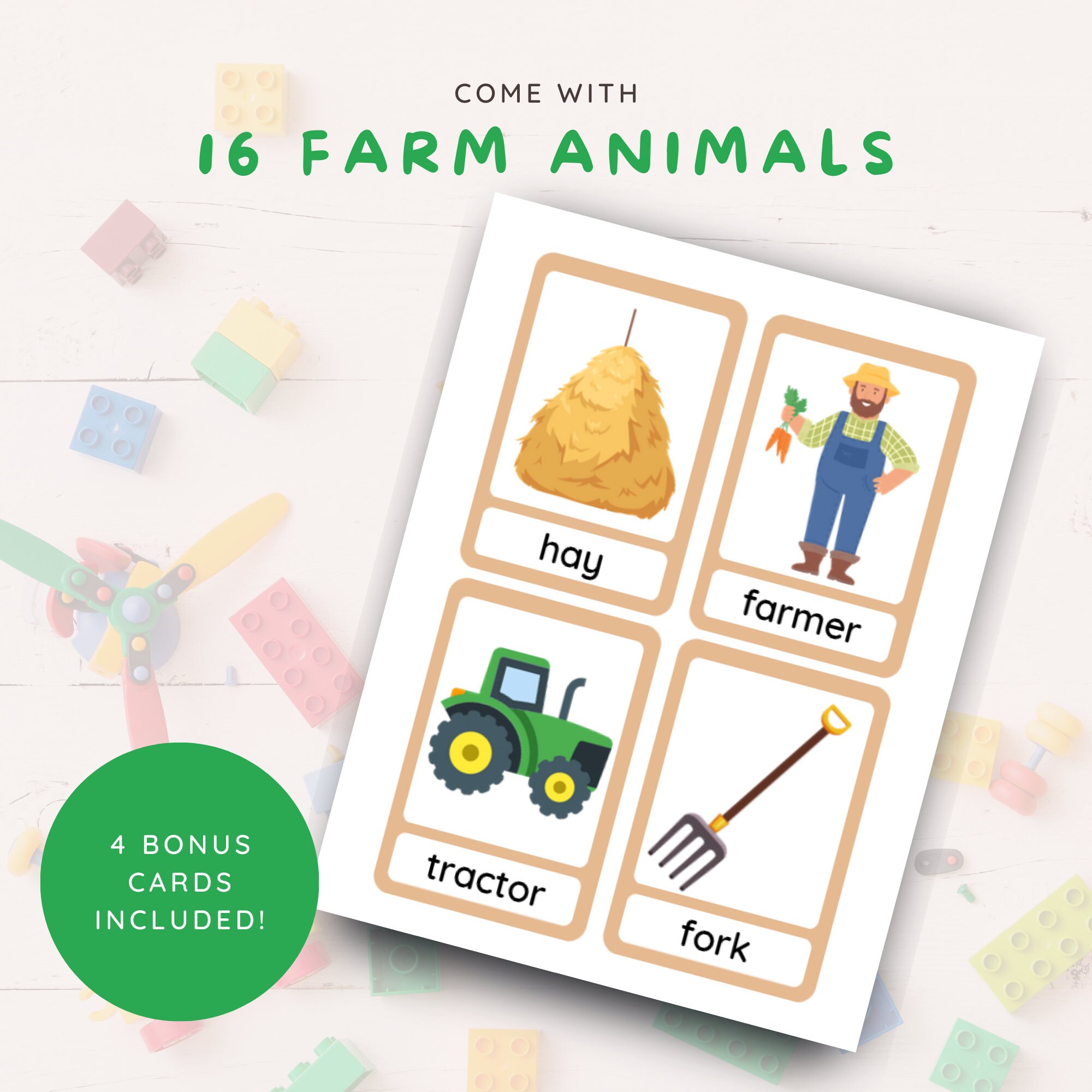 Farm Animals, Engaging Flashcards for Toodlers - Etsy