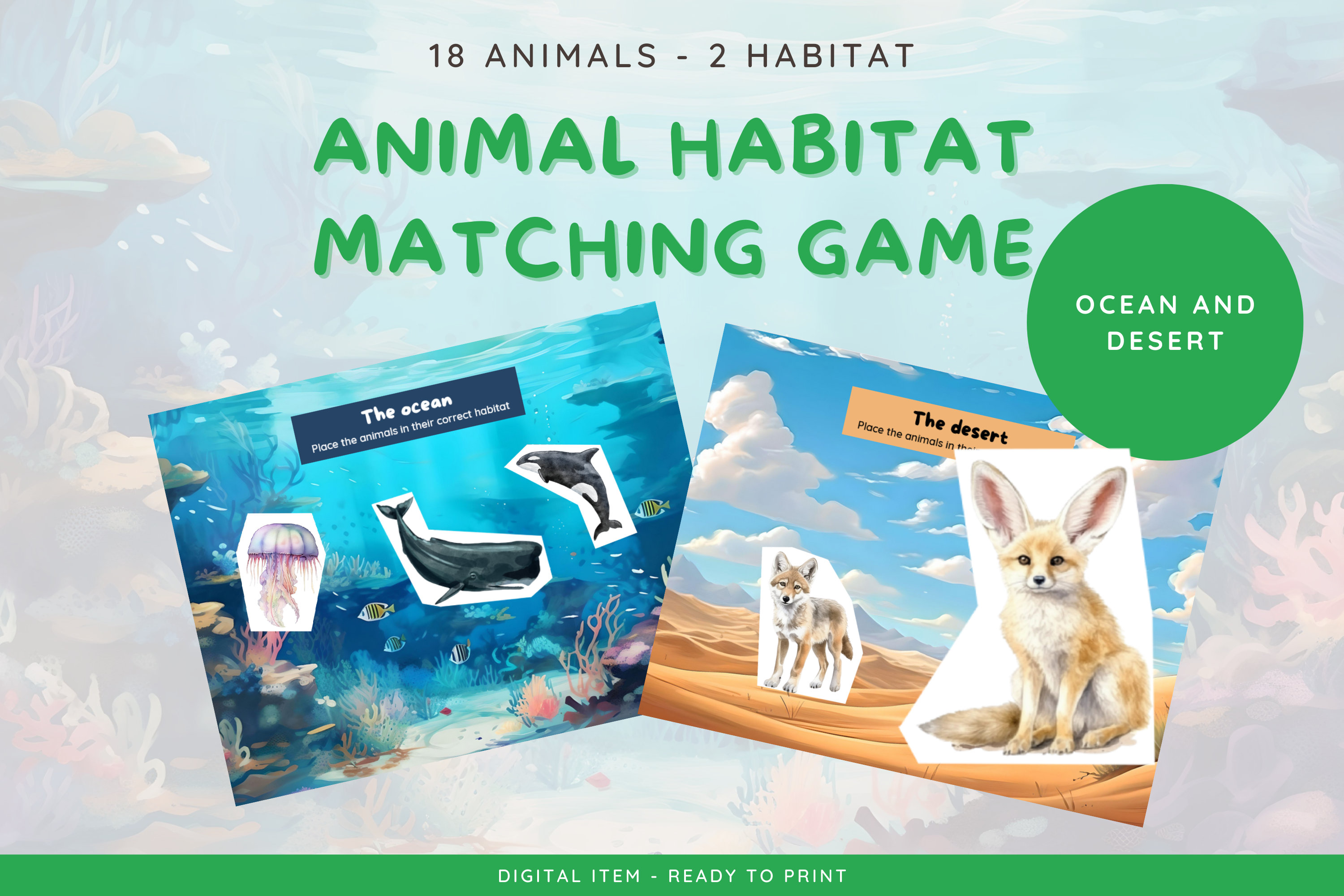 Animal Habitat Game, Matching Game for Toddlers, Ocean and Desert Biome ...