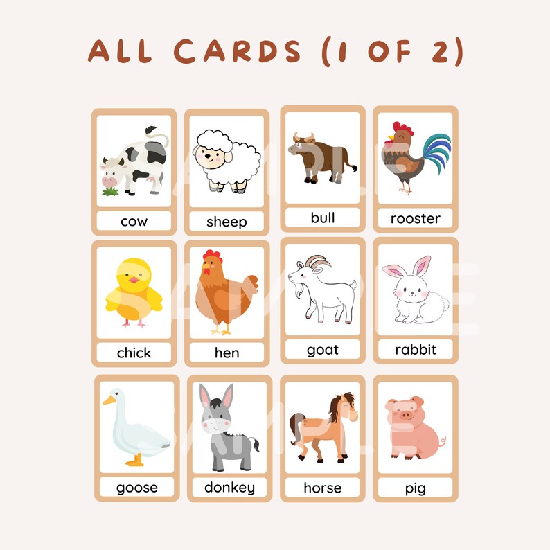 Farm Animals, Engaging Flashcards for Toodlers - Etsy