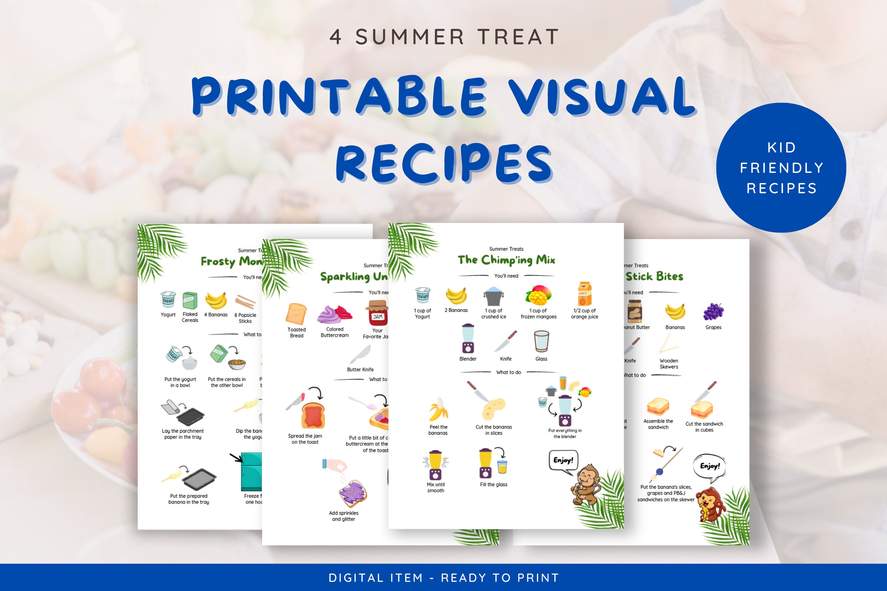 Printable Summer Treats Recipes - Set of 4 Fun and Kid-friendly Recipes ...