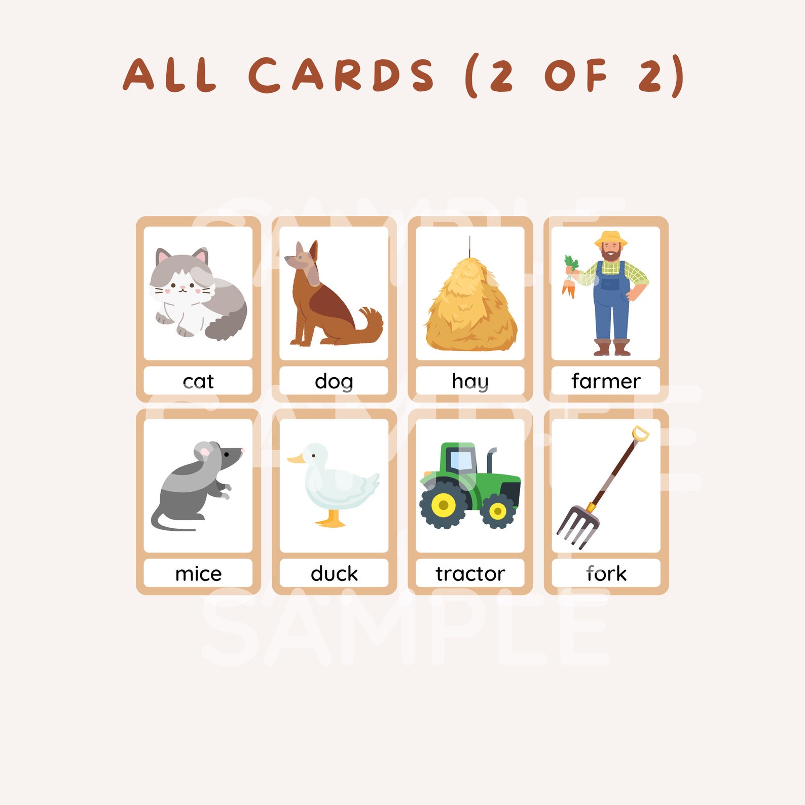 Farm Animals, Engaging Flashcards for Toodlers - Etsy