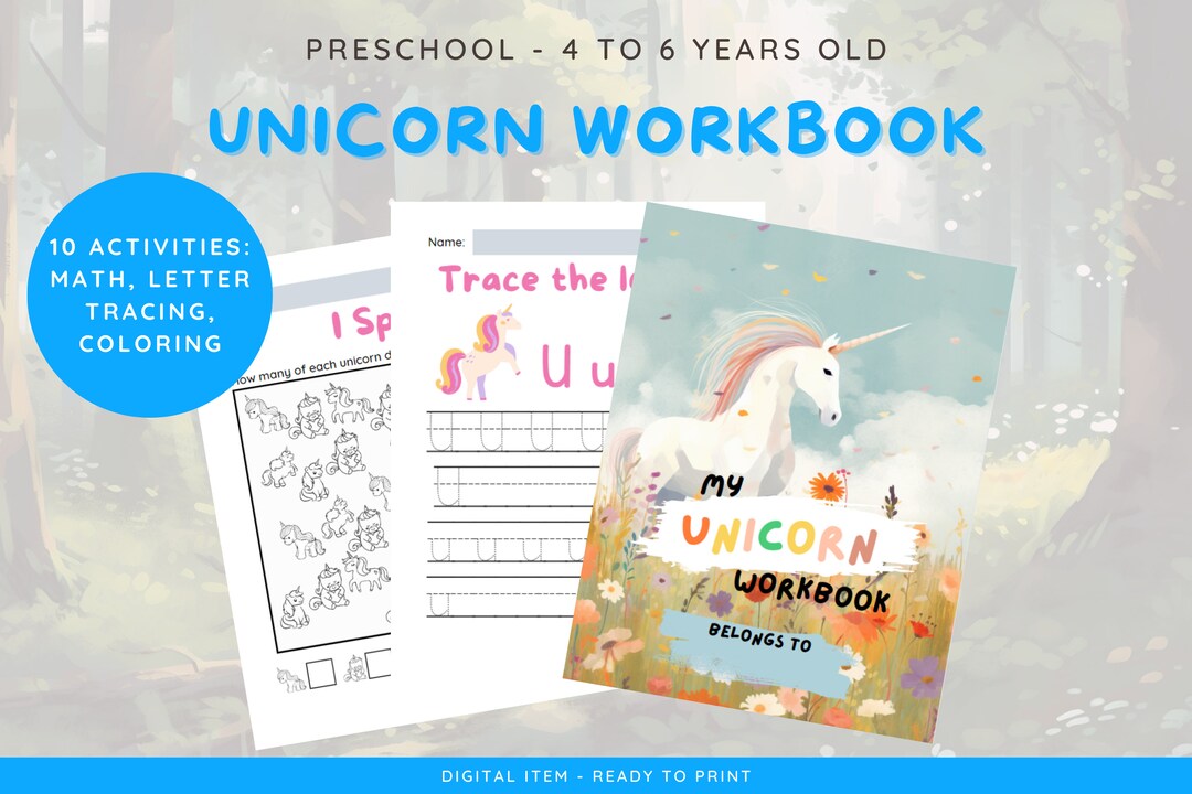 Unicorn Themed Workbook, 10 Educational Activities Including Letter ...