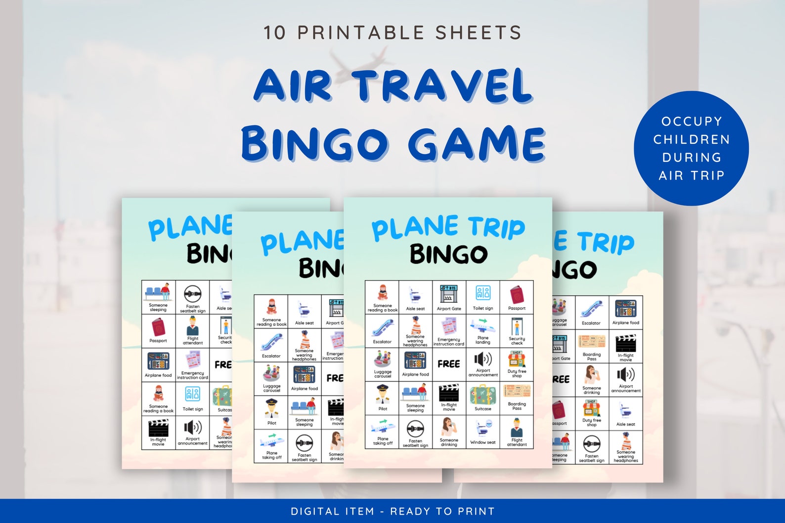 Airplane Bingo Cards: Kids Travel Game (set of 10) (digital Download ...