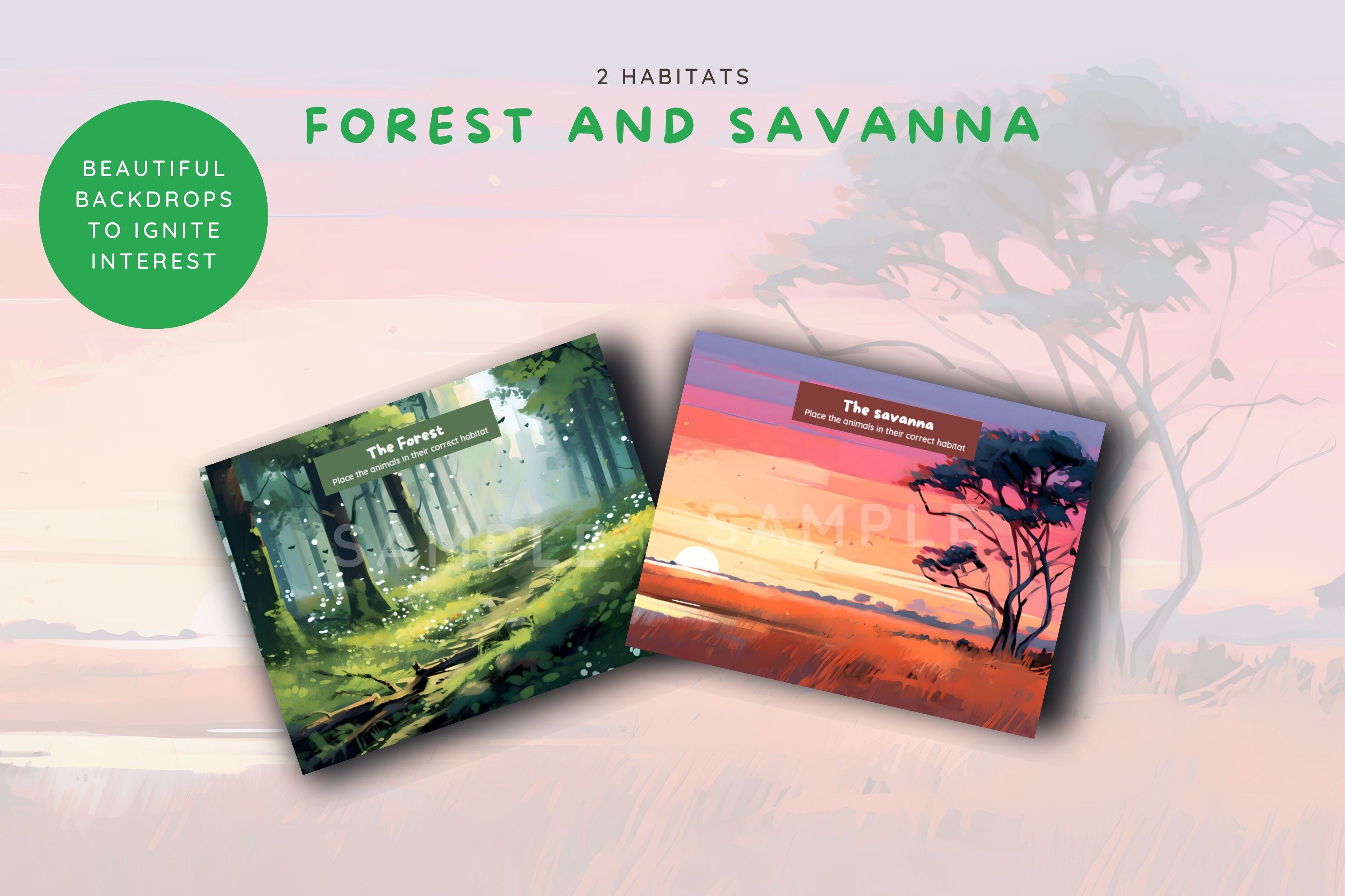 Animal Habitat Game, Matching Game for Toddlers, Forest and Savanna ...