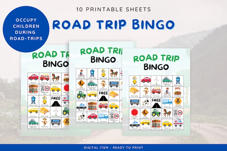 Printable Road Trip Bingo Cards - Set of 10 - Fun and Engaging Travel ...