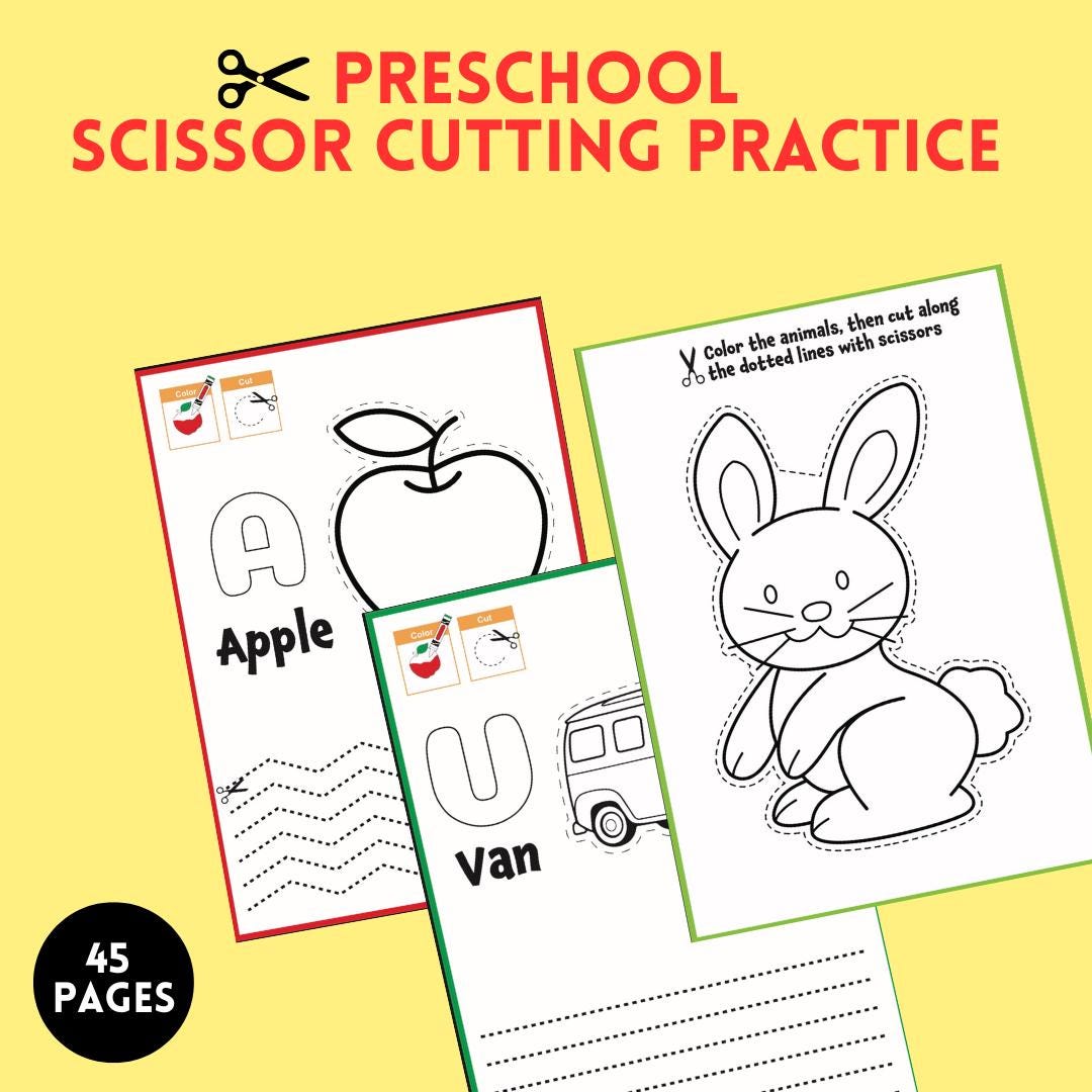 Preschool Scissor Skills Cutting Sheets, Kids Fine Motor Practice PDF ...