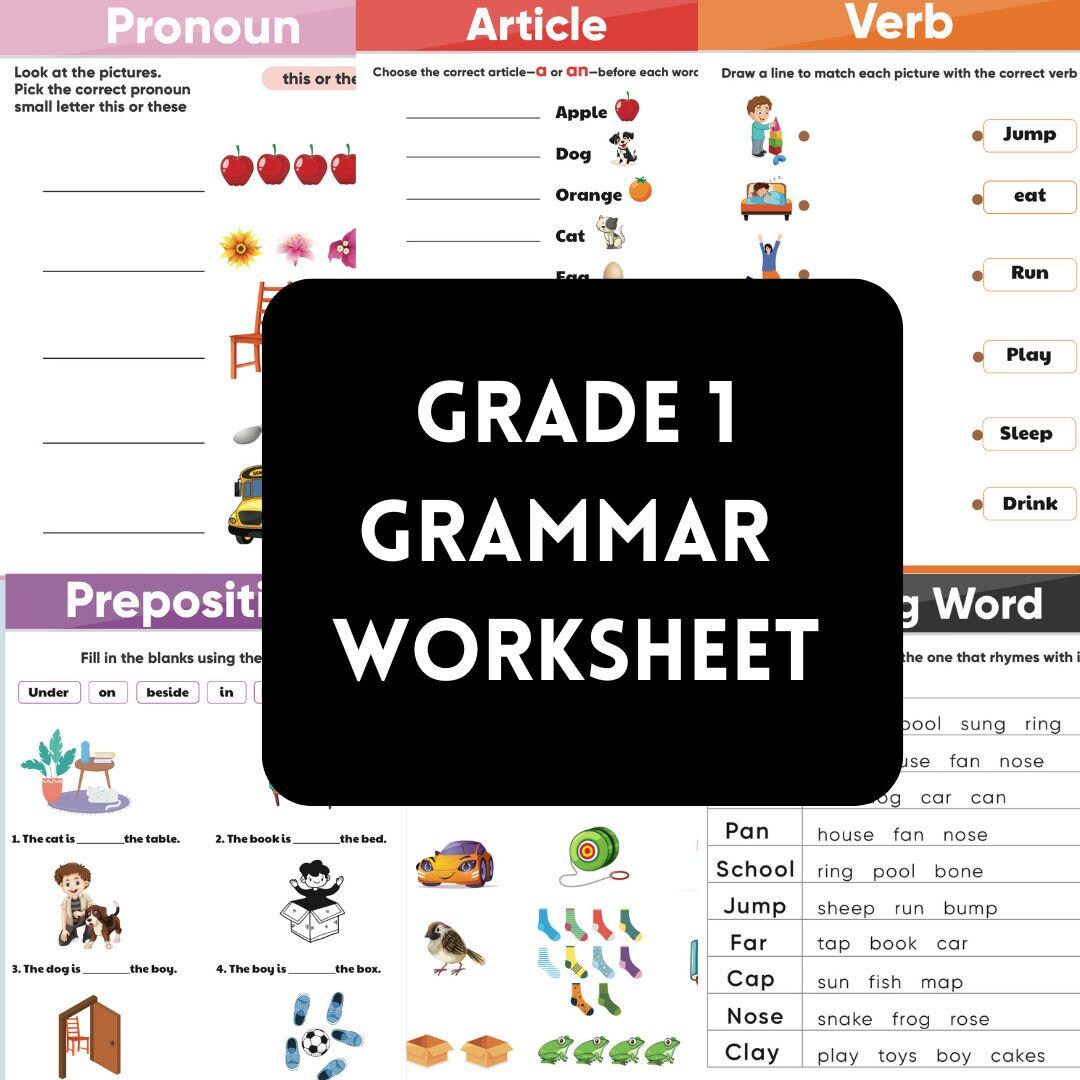 Grade 1 Grammar Worksheet Printable – Pronouns, Verbs, Prepositions ...
