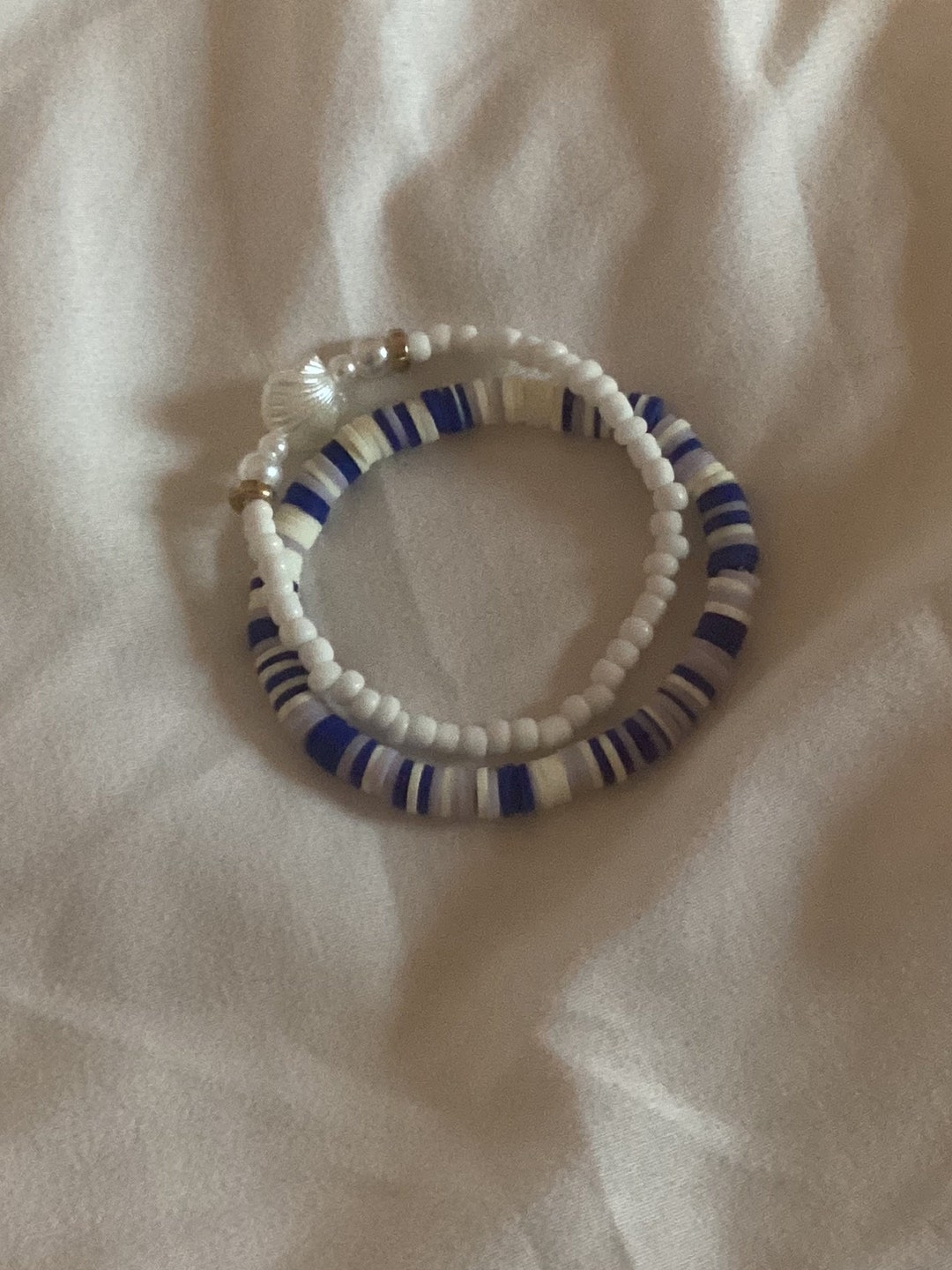 Cute Preppy Blue and White Shell Bracelet Set - Etsy