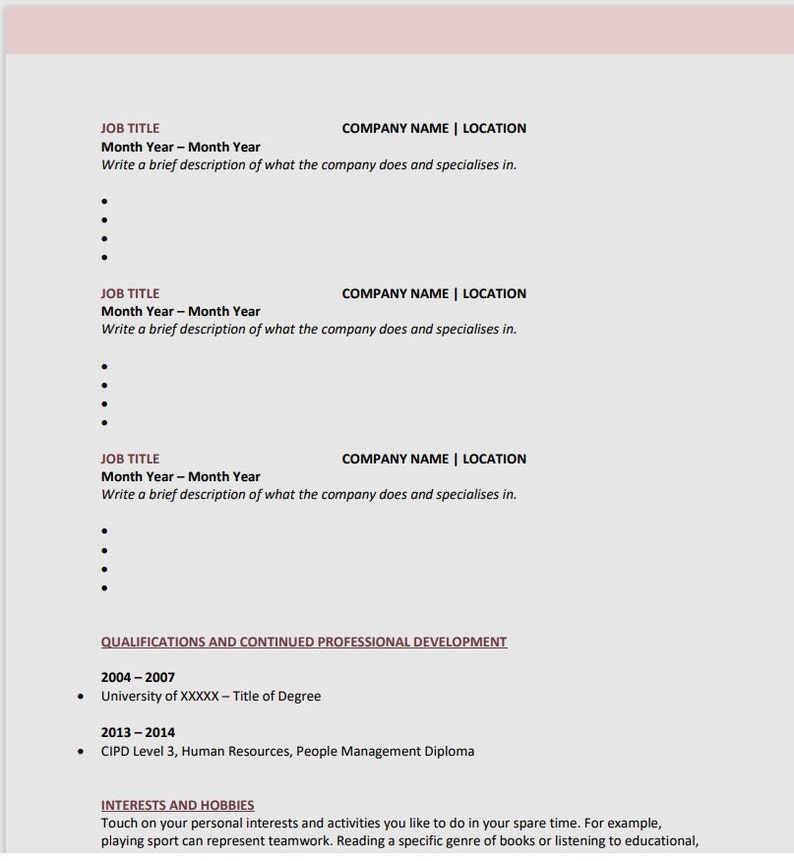 Professional CV Template, Microsoft Word, CV Guidance, Resume ...