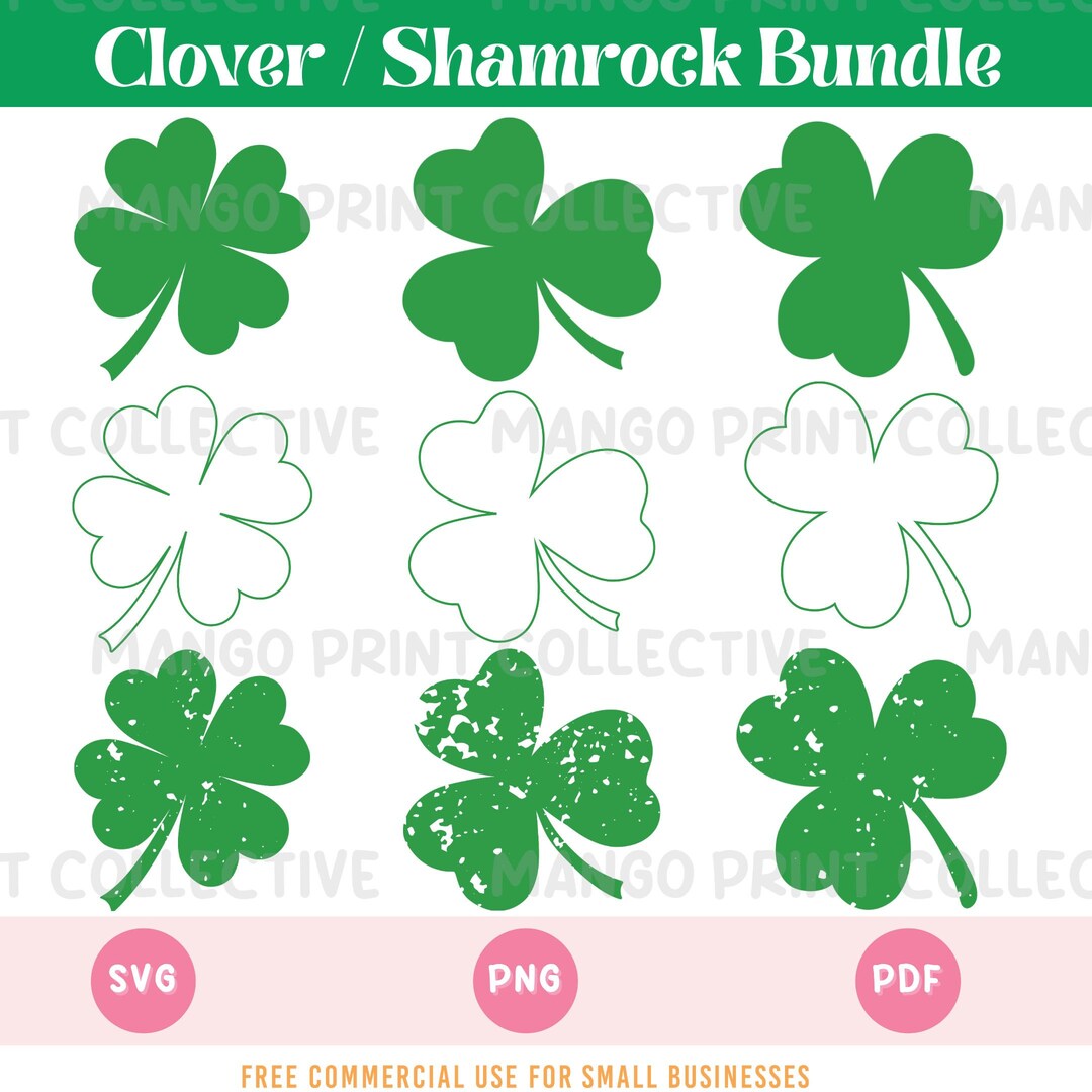 Paquete SVG de trébol, trébol de cuatro hojas svg, archivo de corte png ...