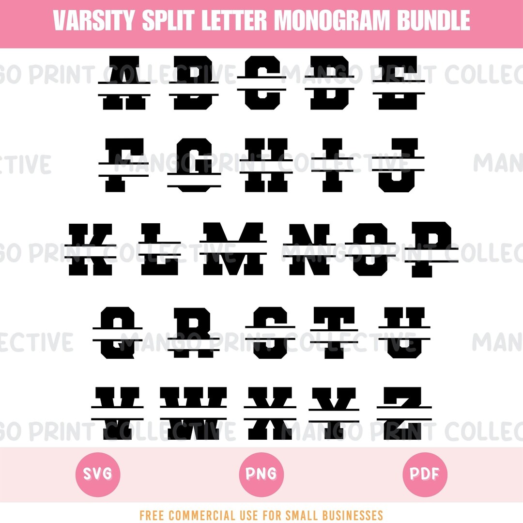 Varsity Monogram SVG Bundle, College Split Sport Letters College Cut ...