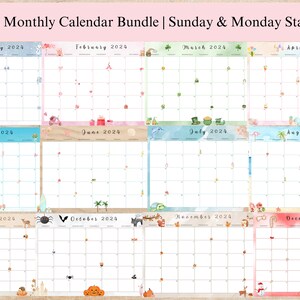 Monthly Calendar 2024 Bundle Printable Fillable Monthly Calendar 2024 ...