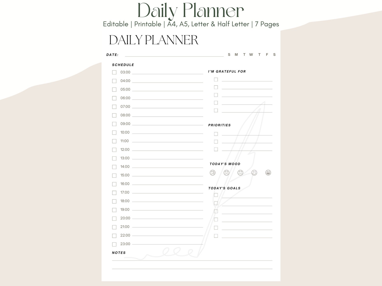 Daily Planner | Editable Daily Planner | Printable | Fillable | Digital ...