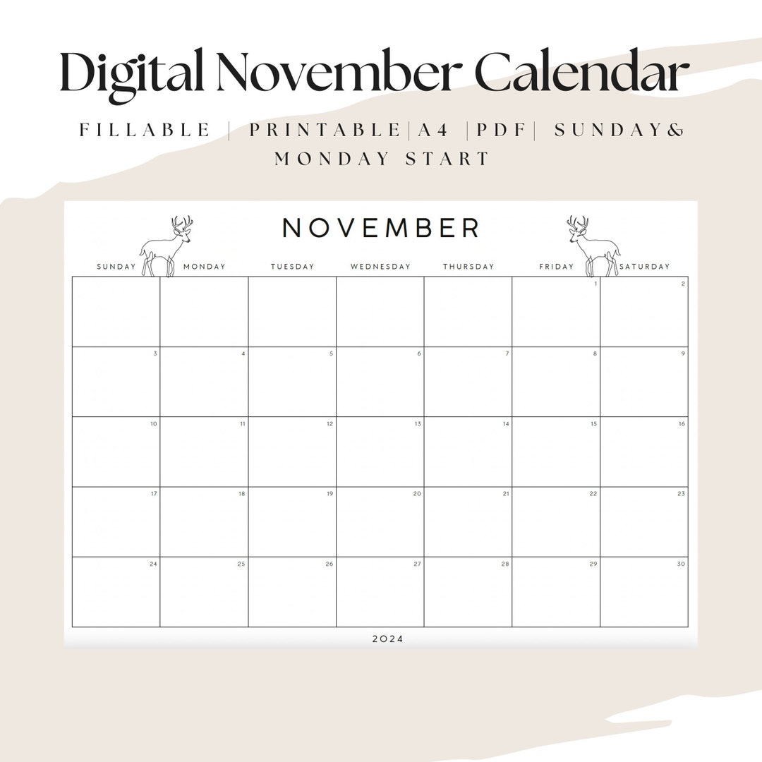 Editable November 2024 Calendar November Calendar Editable Calendar ...