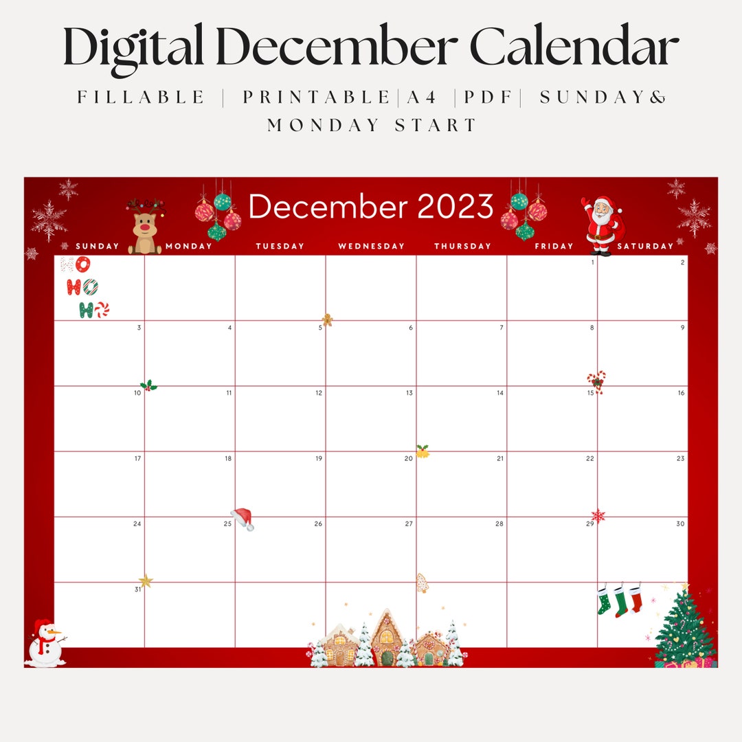 Editable December 2023 Digital Calendar Fillable Santa - Etsy Ireland