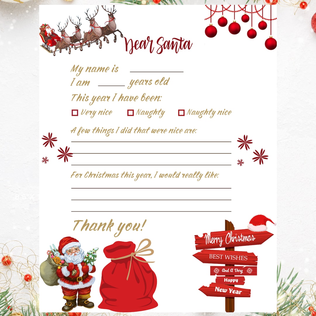 Printable Christmas Wish List: Letter to Santa + Coloring Pages ...
