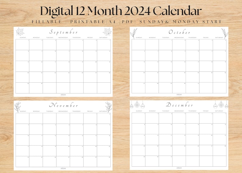 2024 Monthly Calendar Editable 2024 Calendar Printable 2024 Calendar