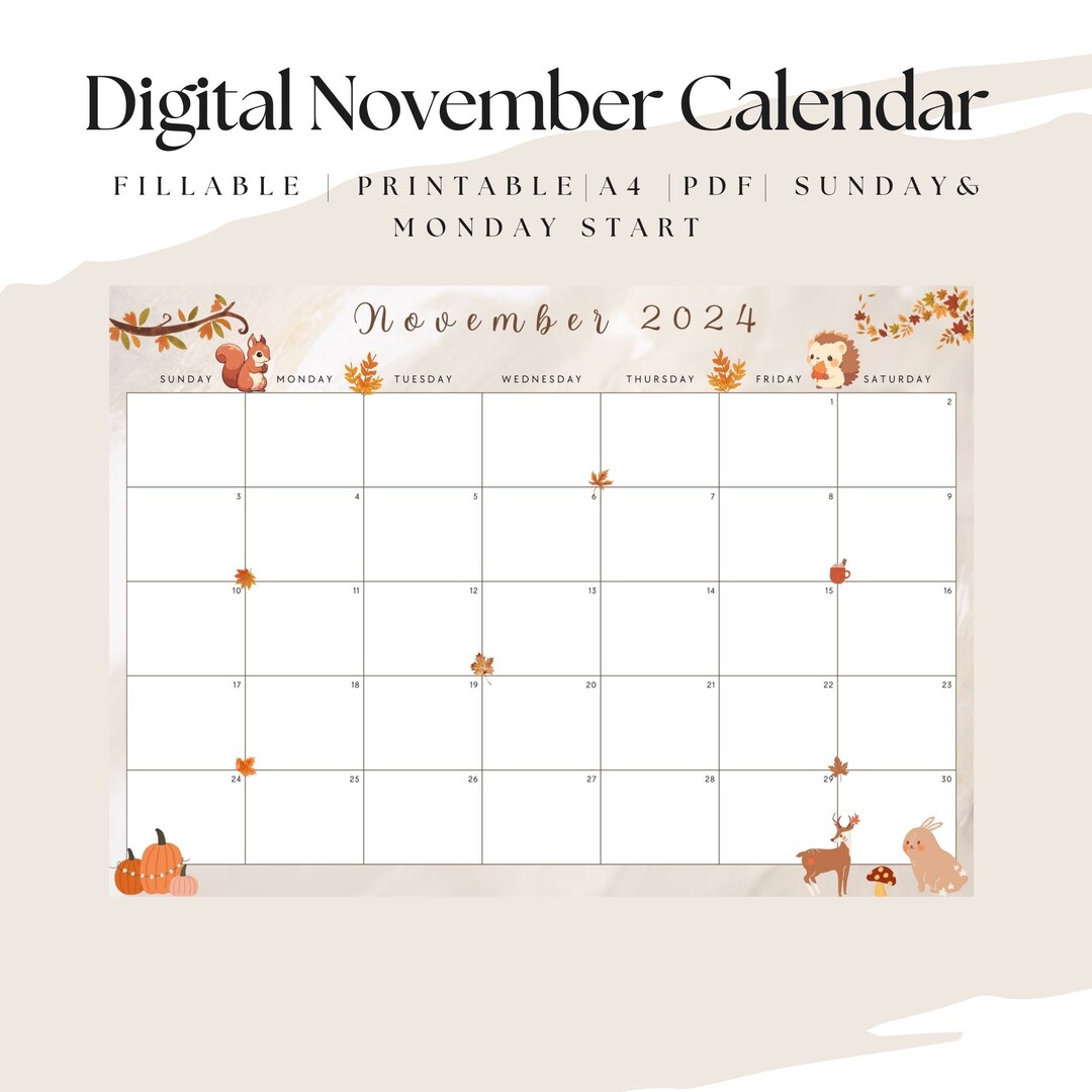Editable November 2024 Calendar November Calendar Editable Calendar ...