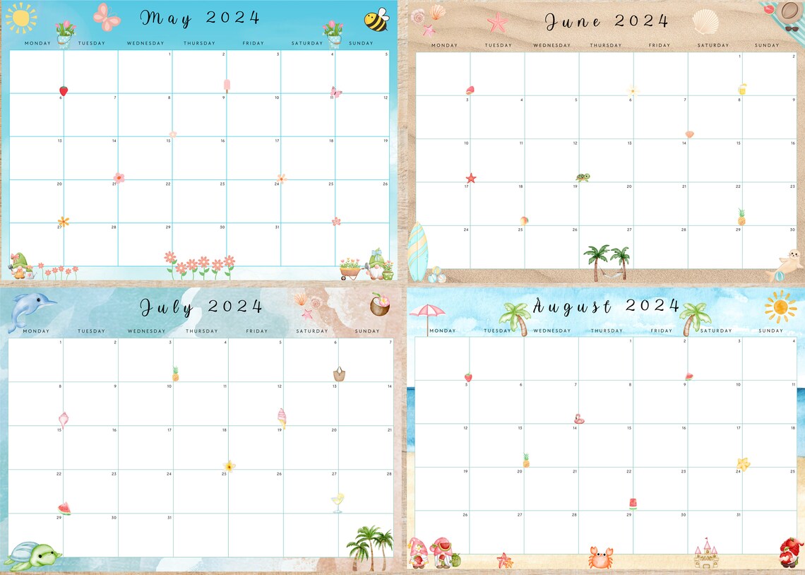 Monthly Calendar 2024 Bundle Printable Fillable Monthly Calendar 2024 ...