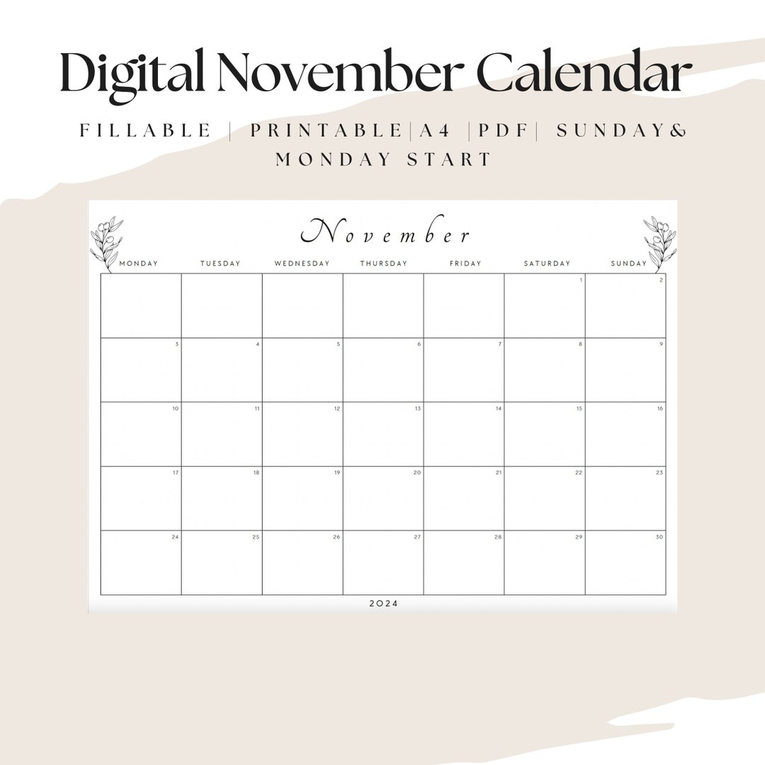 Editable November 2024 Calendar November Calendar Editable Calendar ...