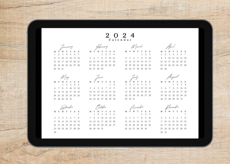 2024 Yearly Calendar Printable 2024 Calendar 2024 Wall Calendar ...