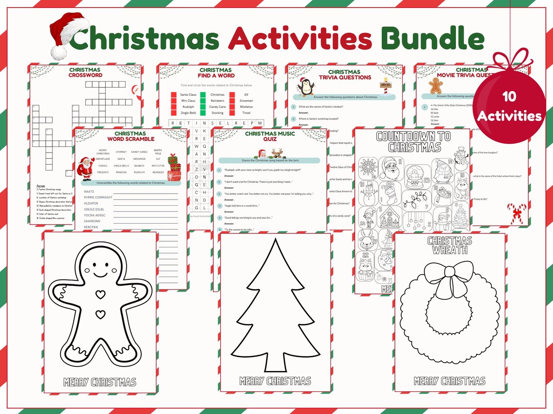 Printable Christmas Activities Bundle: Games & Coloring Pages (PDF) - Etsy